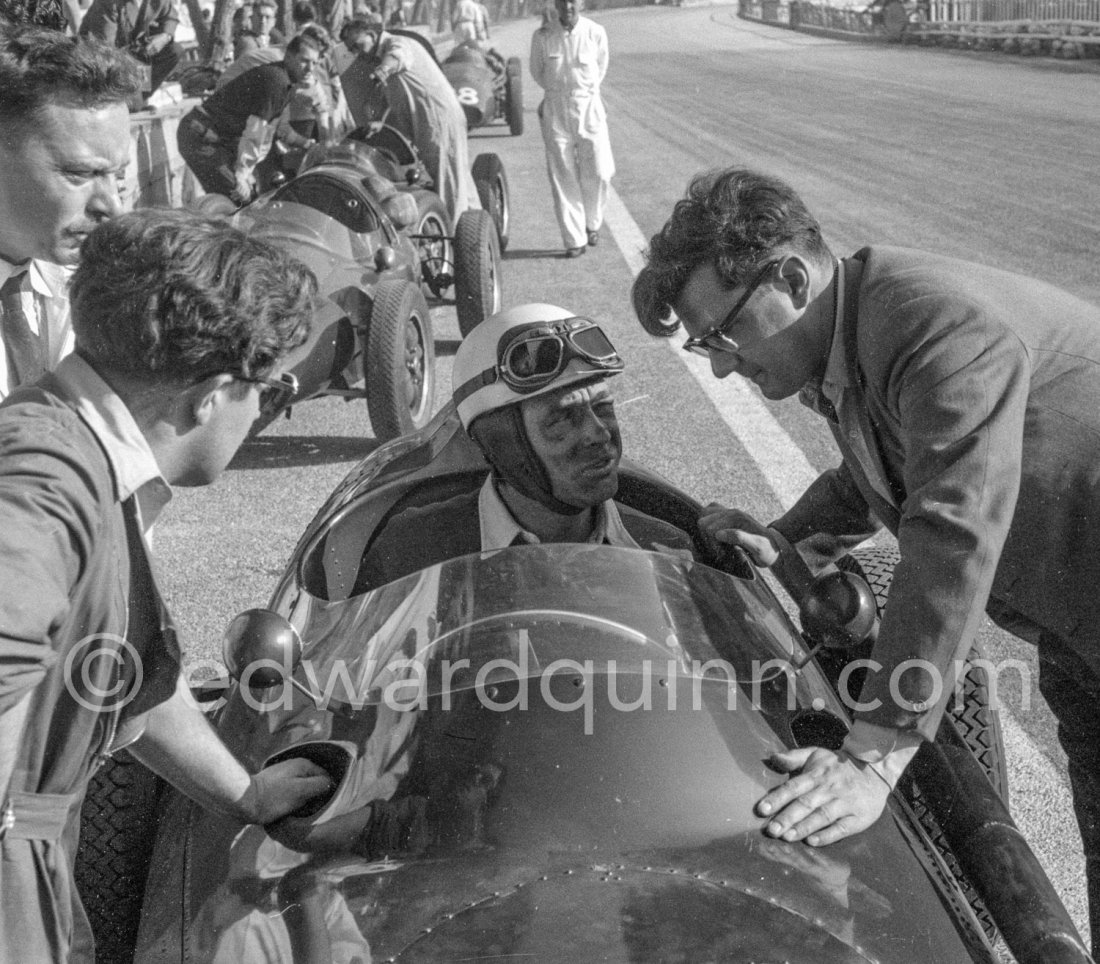 Ron Flockhart, (6) B.R.M. P25 with B.R.M. engineer Tony Rudd. Monaco ...