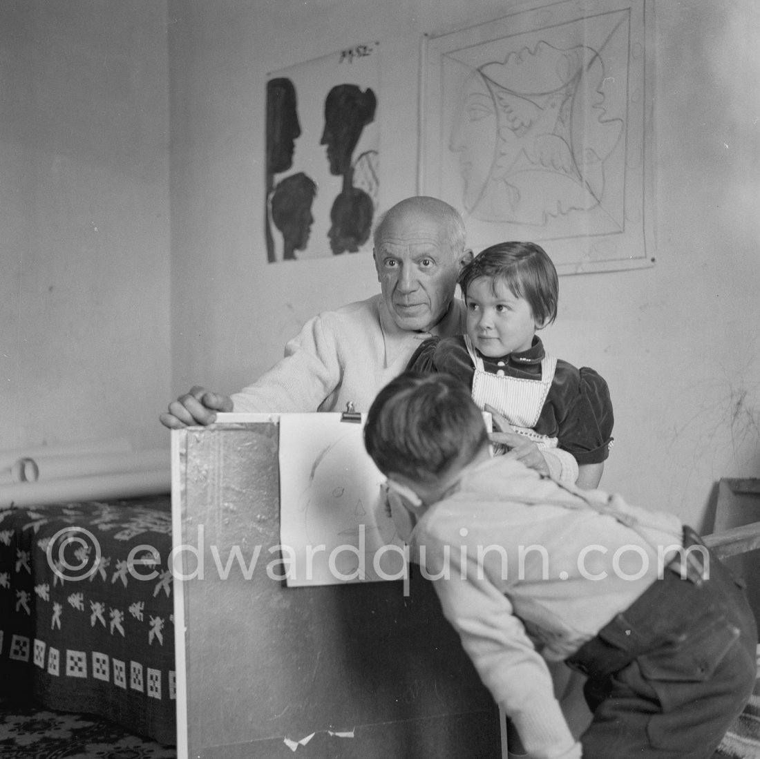 Encouraged by his father, Claude Picasso tries to do a portrait of ...