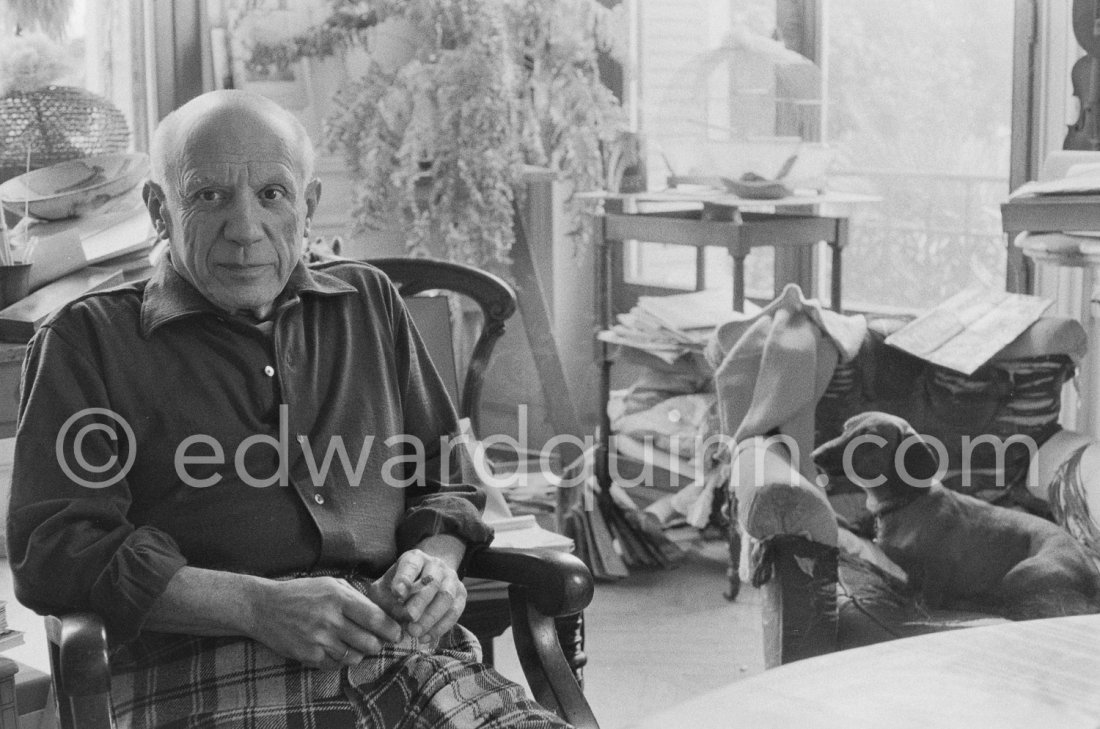 Pablo Picasso and his dachshund Lump. La Californie, Cannes 1957 ...