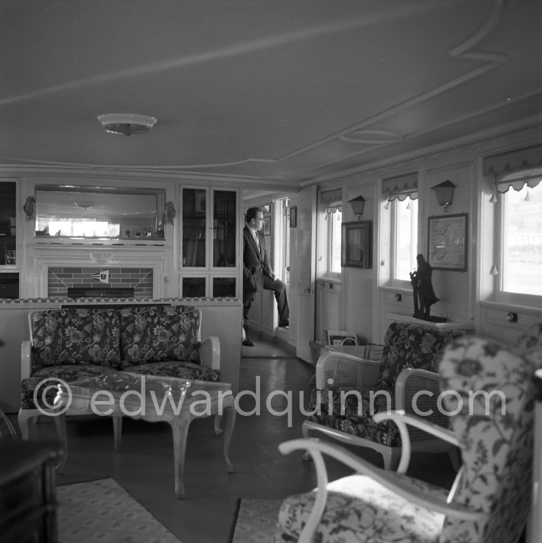 Prince Rainier on board his yacht Deo Juvante II anchored at Monaco ...