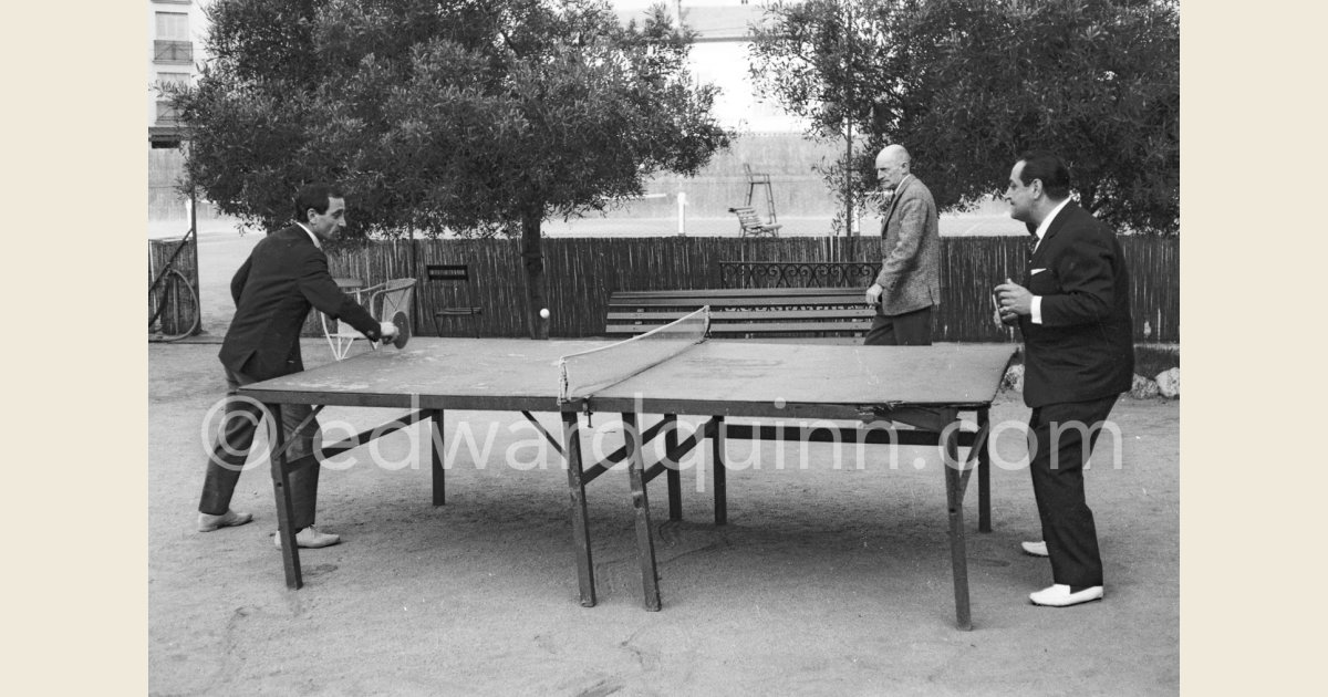 Charles Aznavour playing Ping Pong with singer Dario Moreno. Cannes ...
