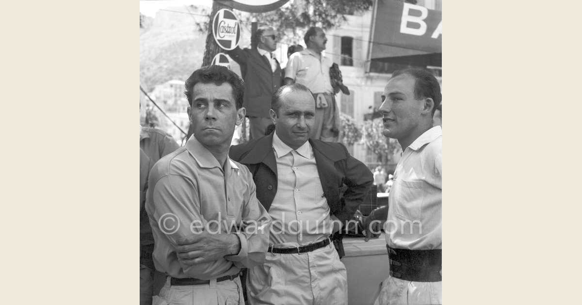 The Mercedes-Benz W196 drivers: André Simon (4), Juan Manuel Fangio (2 ...