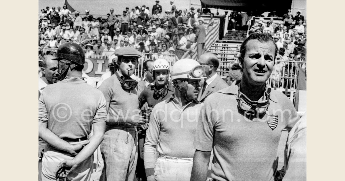 Driver briefing: From right: Harry Schell, Maurice Trintignant, Jean ...