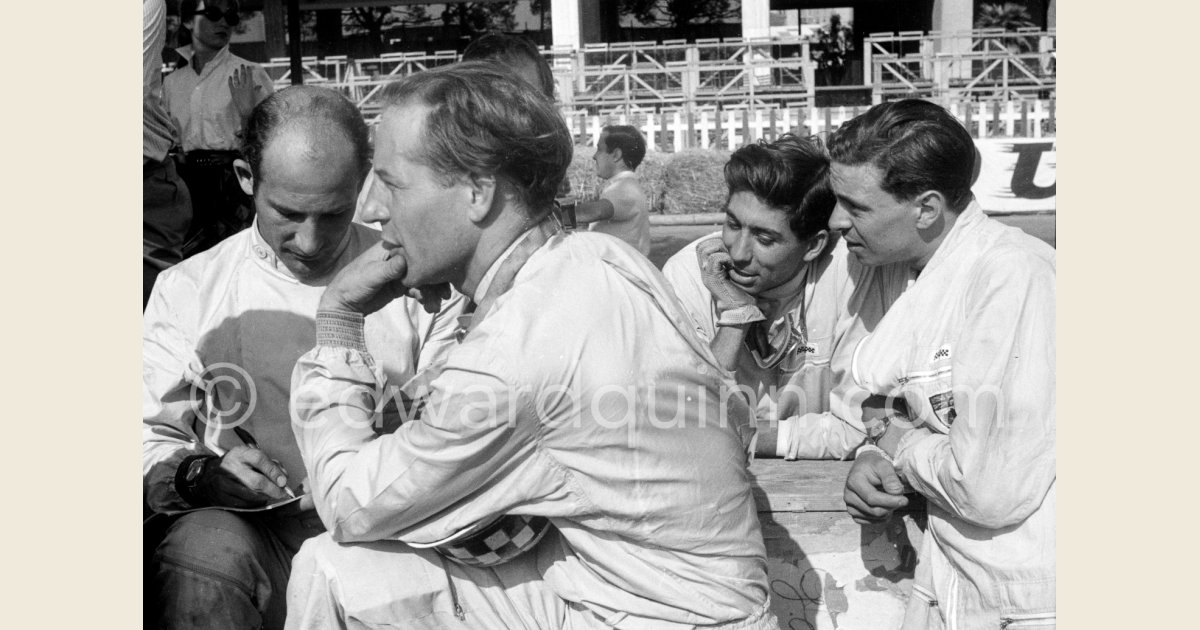 Stirling Moss, Innes Ireland, Alan Stacey and Jim Clark. Monaco Grand ...