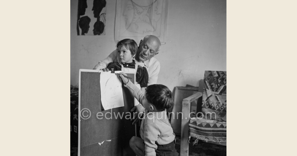 Encouraged by his father, Claude Picasso tries to do a portrait of ...