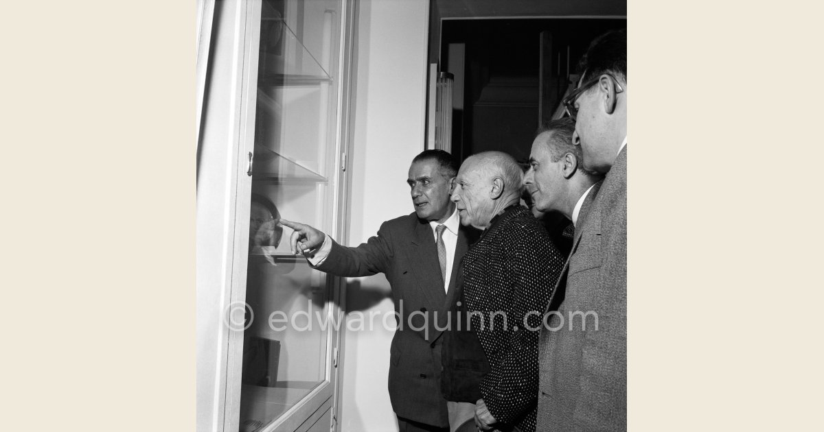 Pablo Picasso and Henri Matarasso at a private viewing of his book ...