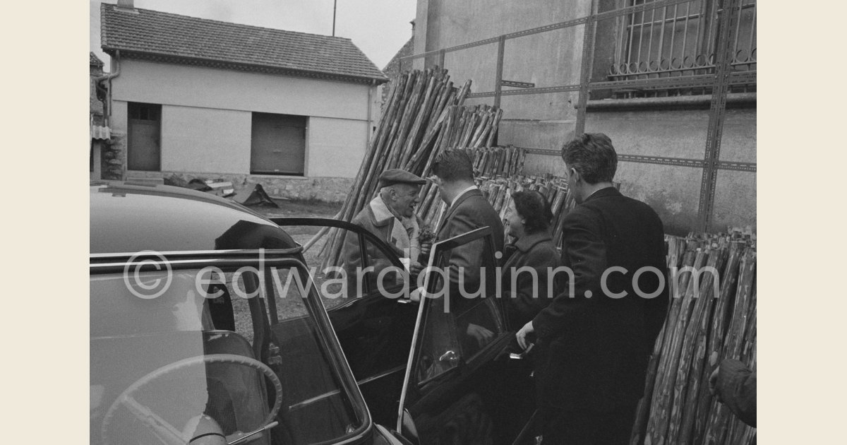 Pablo Picasso, his chauffeur Jeannot and Paulo Picasso arriving for ...