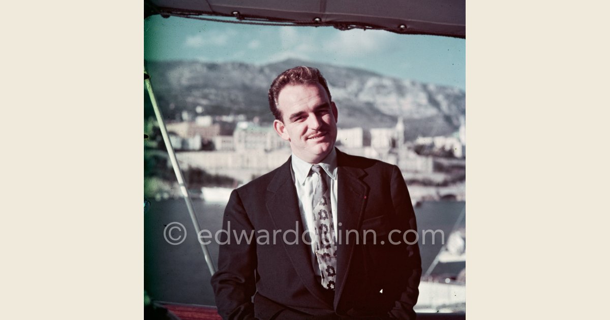 Prince Rainier on board his yacht Deo Juvante II anchored at Monaco ...