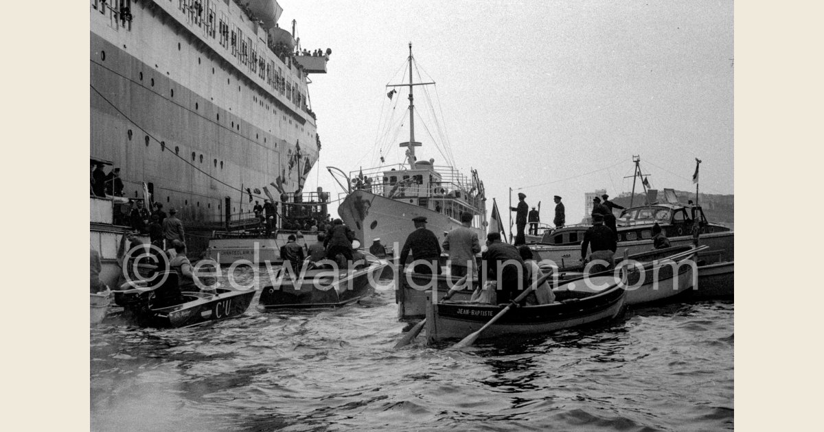 Arrival of Grace Kelly on the liner S.S. Constitution which brought her ...