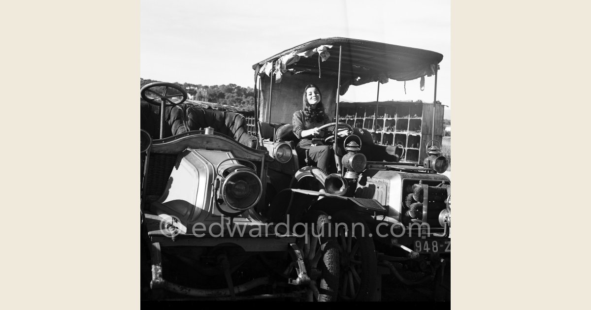 French actress Jacqueline Sassard at an automobile graveyard. Nice 1956 ...
